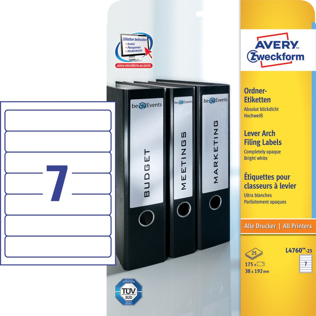 Etiketter til smalle ringbind | L4760-25 | Avery